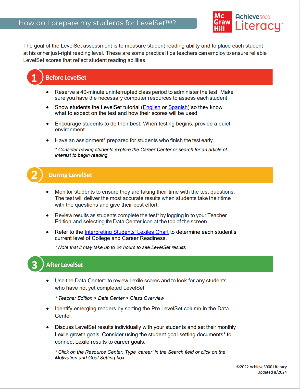 Tips to Prepare Students for LevelSet – Achieve3000 Literacy